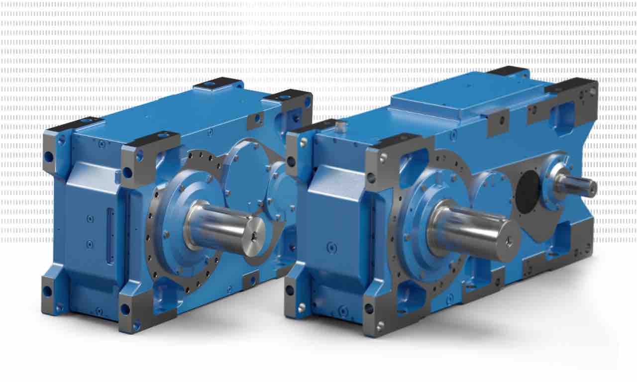 Industrial gear unit with increased centre distance suited to U-shaped ...